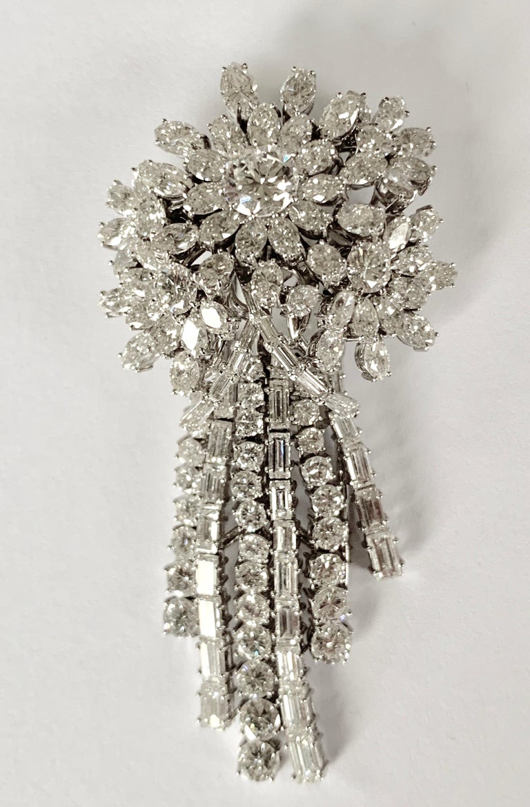 Glamorous 1960 Diamond Cascade Brooch For Sale at 1stDibs