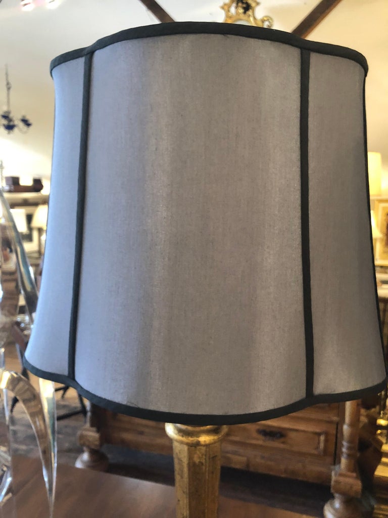 Glamorous Elongated Tall Gilded Table Lamps with Custom Shades For Sale ...