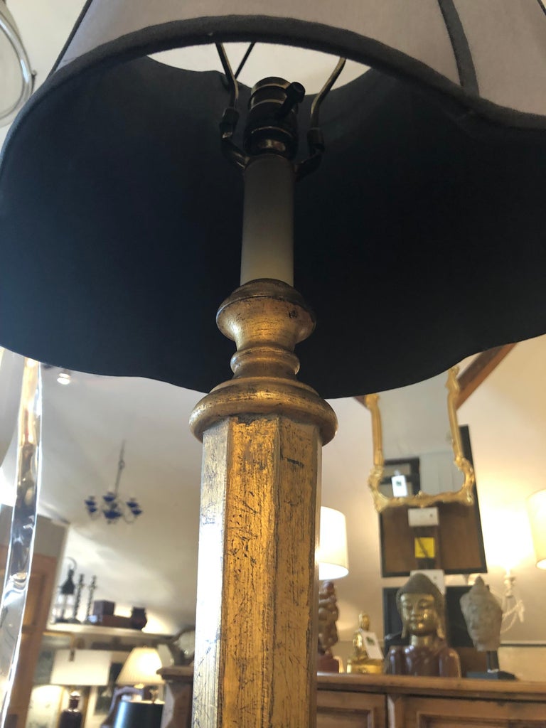 Glamorous Elongated Tall Gilded Table Lamps with Custom Shades For Sale ...