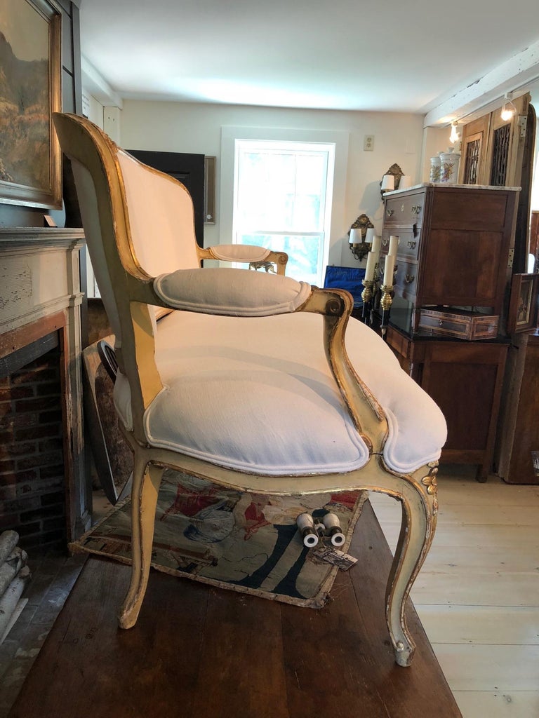 Glamorous Giltwood Fancy French Sofa with New White Linen Upholstery at ...