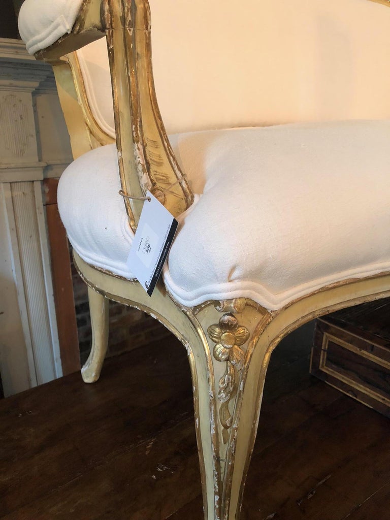 Glamorous Giltwood Fancy French Sofa with New White Linen Upholstery at ...