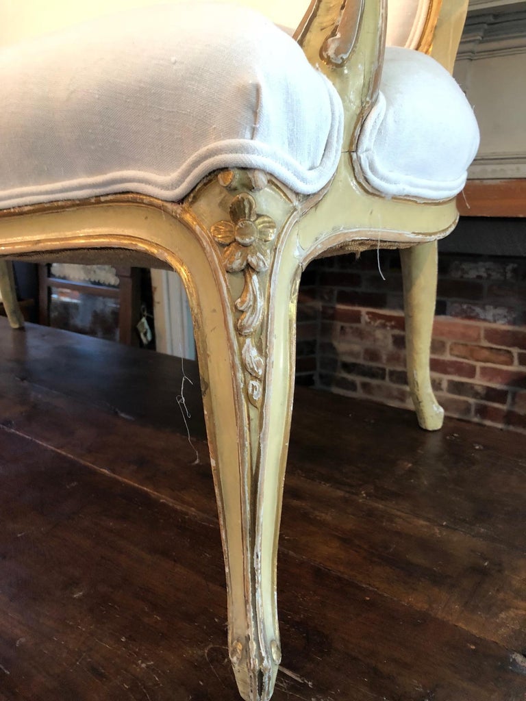 Glamorous Giltwood Fancy French Sofa with New White Linen Upholstery at ...