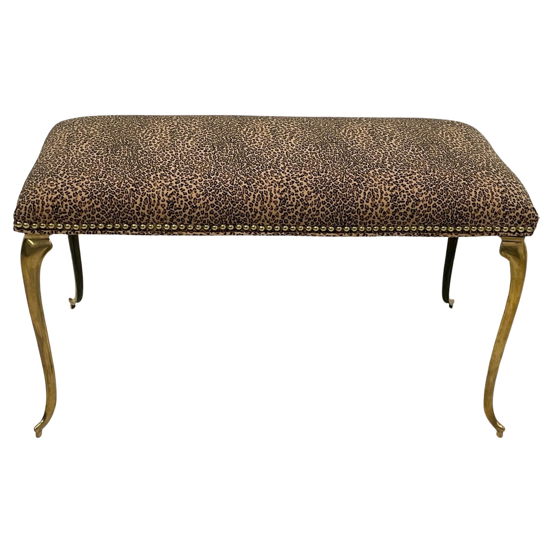 Glamorous Black Mongolian Fur Bench with Brass Legs at 1stDibs