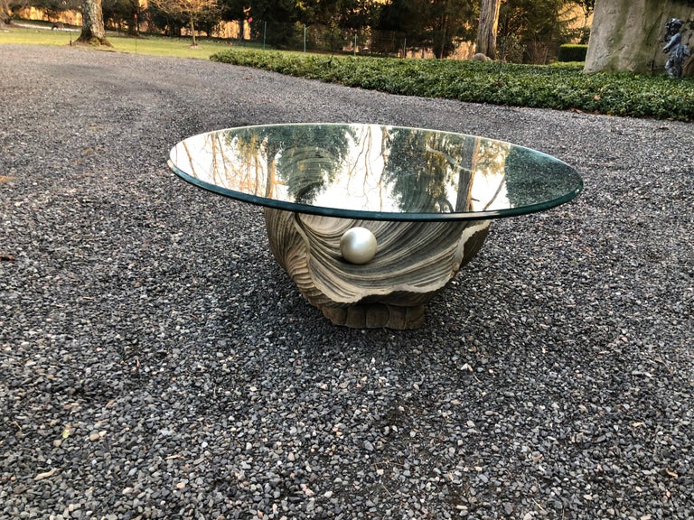 Glamorous Italian Carved Shell Base Coffee Table with Pearl and Round ...