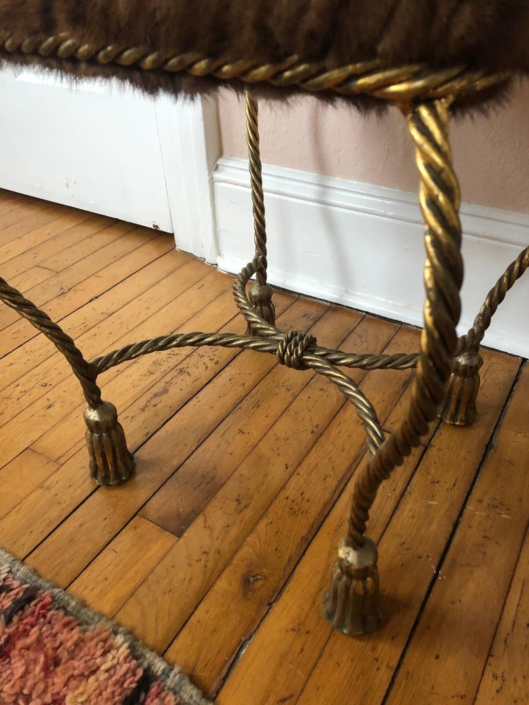 Glamorous Italian Giltiron Tassel Motife Stool or Bench with Mink ...