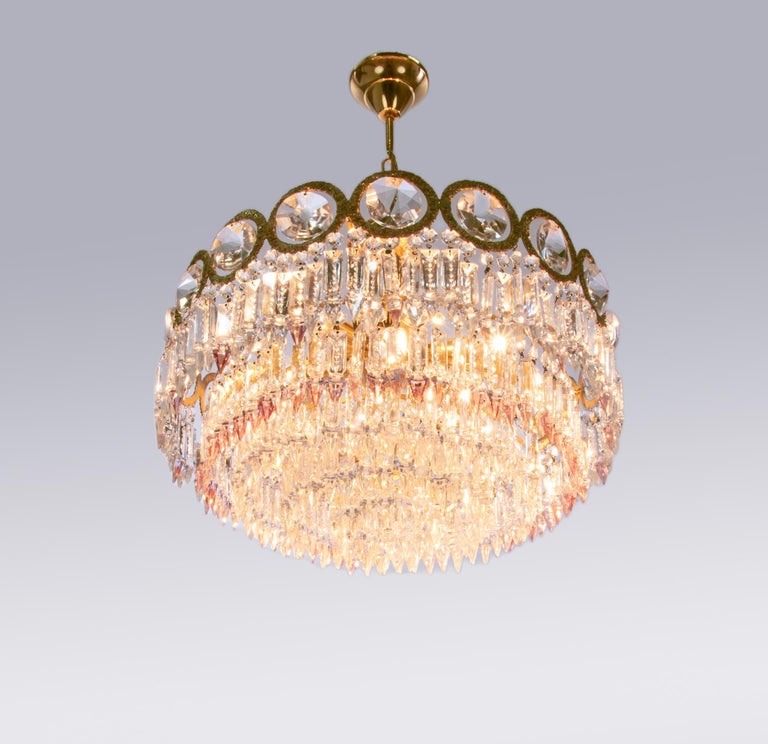 Glamorous Jewel Swarovski Crystal and Brass Chandelier, Germany, 1960s ...