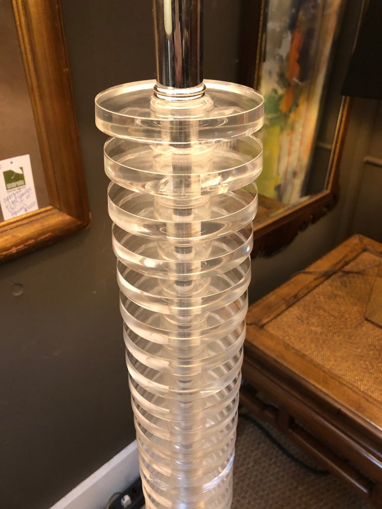 Glamorous Lucite Floor Lamp With Metallic Gold Shade For Sale At 1stdibs