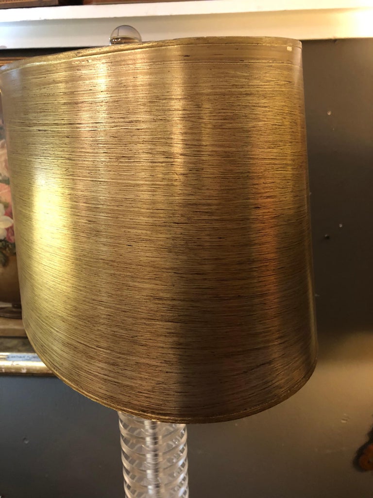 Glamorous Lucite Floor Lamp with Metallic Gold Shade For Sale at 1stDibs