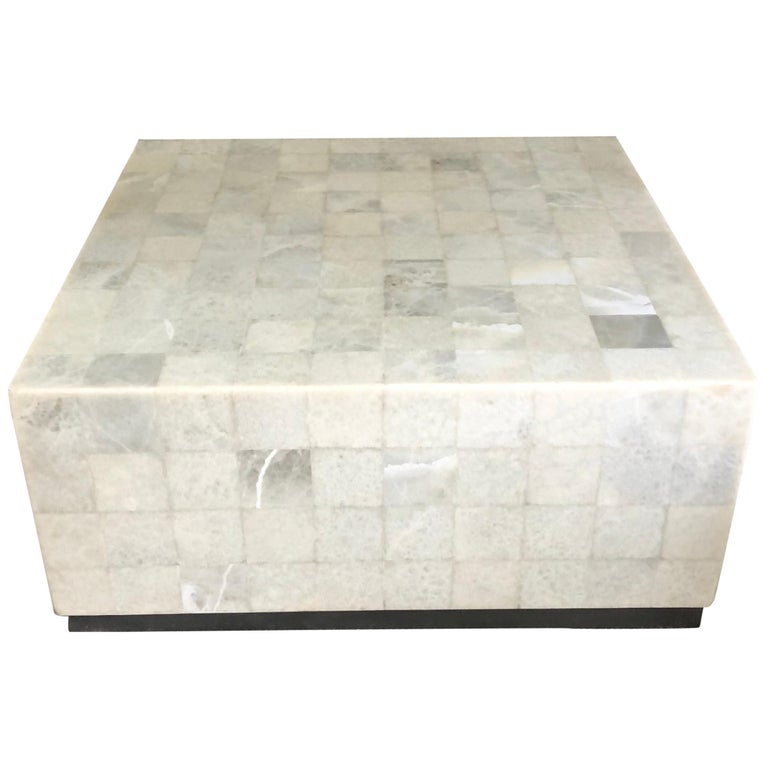 Glamorous Modern Faux Marble Square Coffee Table For Sale at 1stDibs