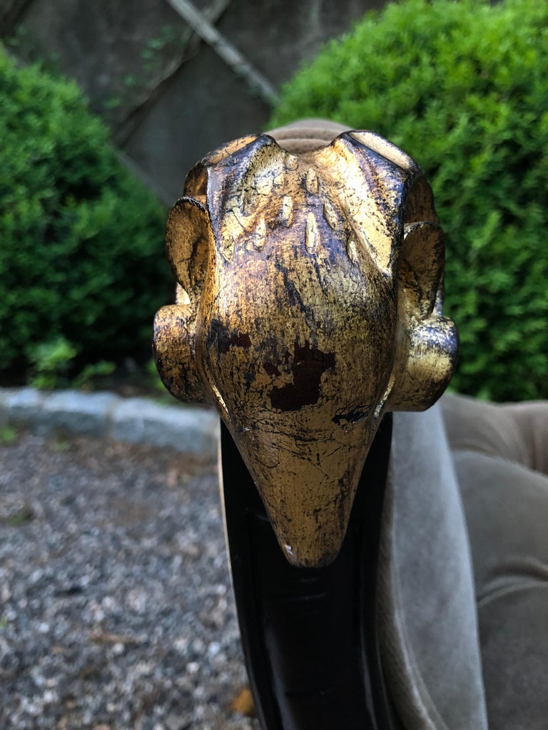 Glamorous Neoclassical Rams Head Ebonized and Gilded Bench at 1stDibs