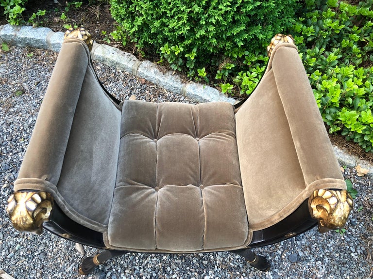 Glamorous Neoclassical Rams Head Ebonized and Gilded Bench at 1stDibs