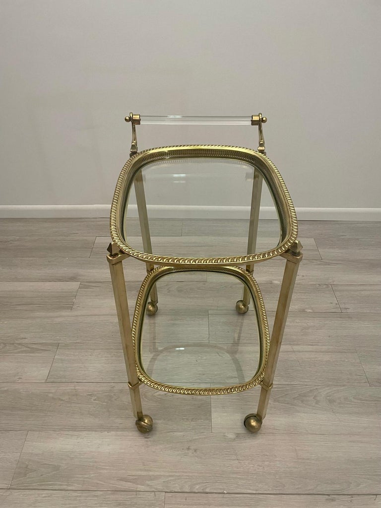 Glamorous Oval Brass and Glass Two Tier Bar Cart with Schnazzy Lucite ...