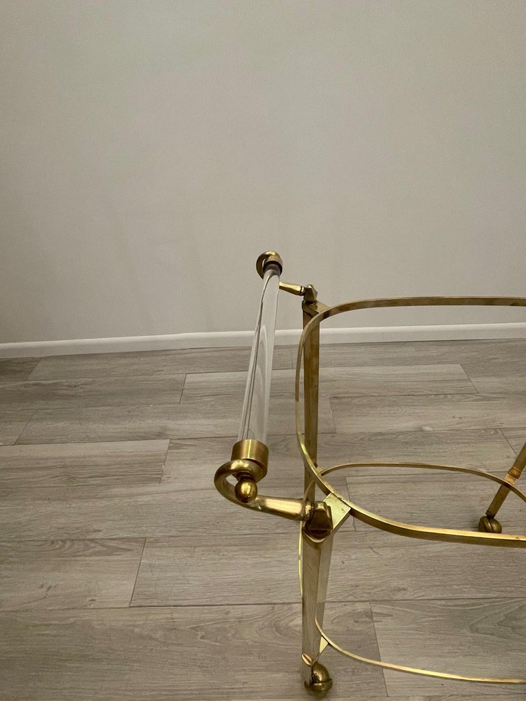 Glamorous Oval Brass and Glass Two Tier Bar Cart with Schnazzy Lucite ...
