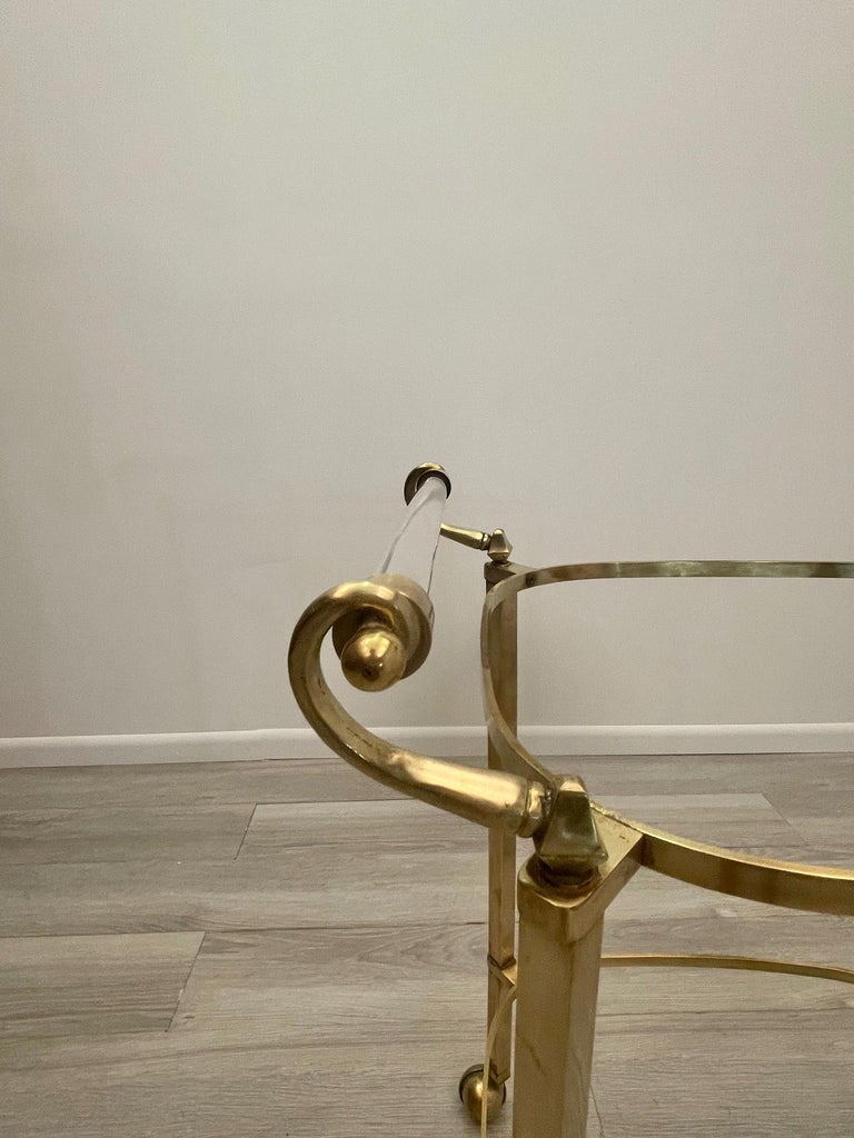 Glamorous Oval Brass and Glass Two Tier Bar Cart with Schnazzy Lucite ...