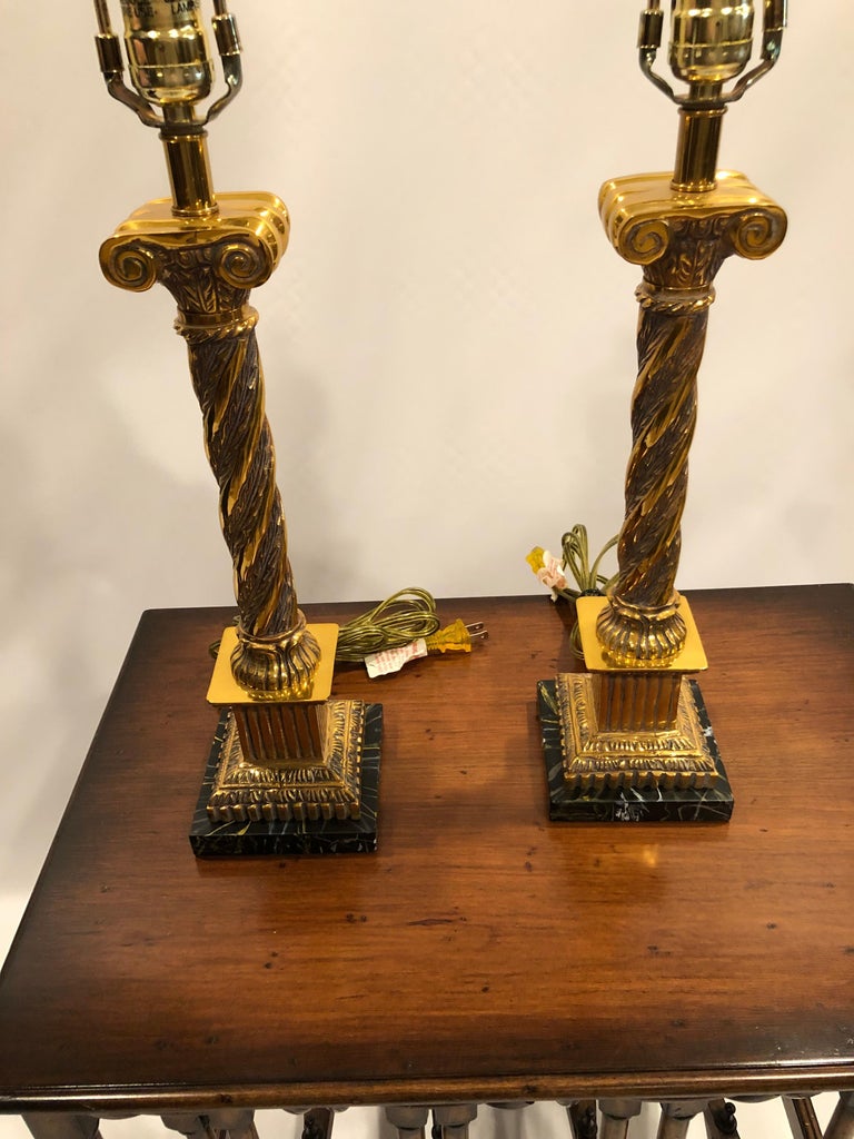 Glamorous Pair of Frederick Cooper Brass Neoclassical Table Lamps For ...