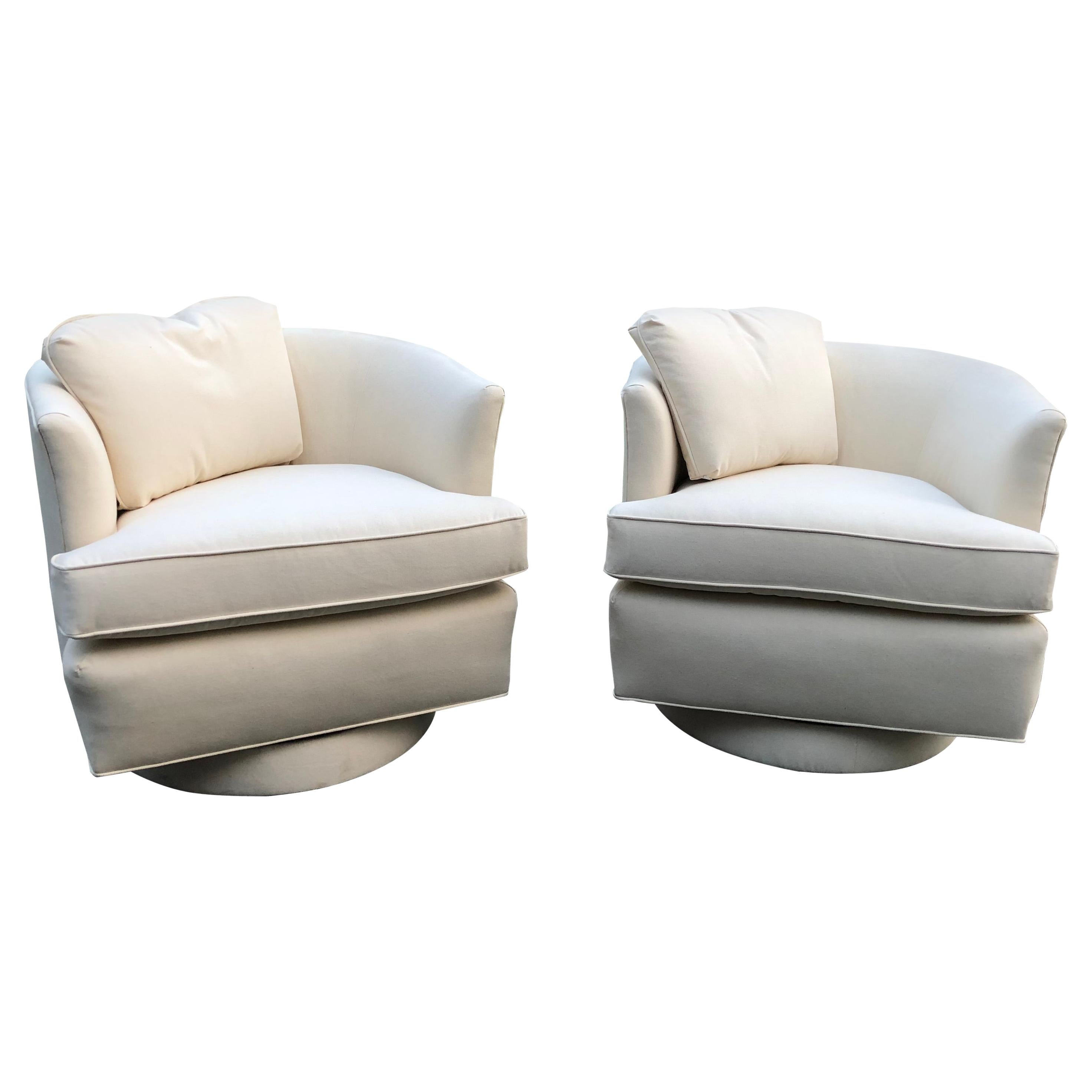 Glamorous Pair of Mid-Century Modern Newly Upholstered Swivel Club Chairs at 1stDibs