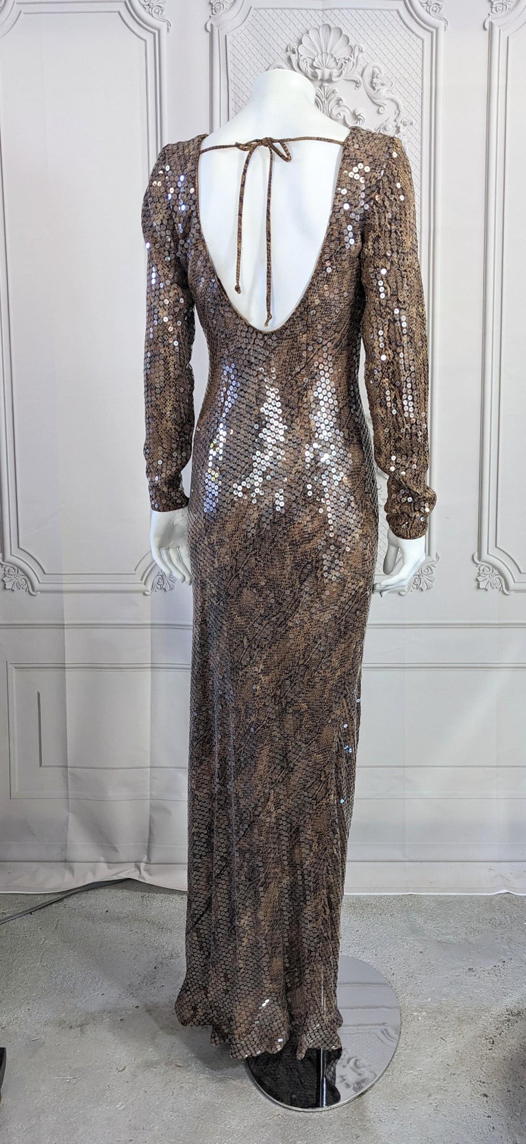 Glamorous Sequin Snake Print Column Gown For Sale at 1stDibs