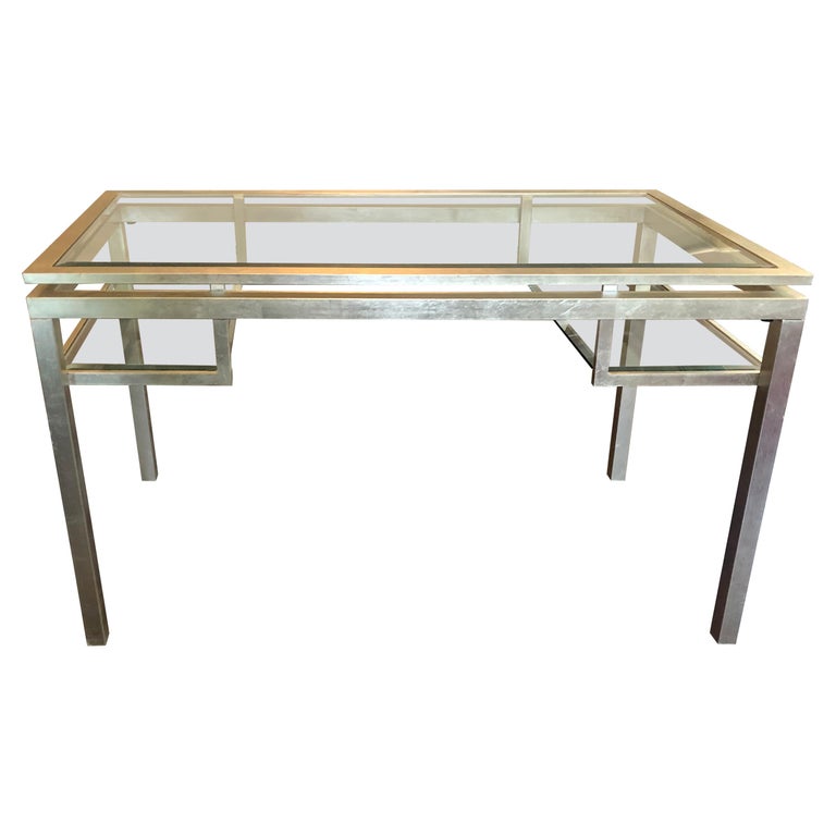 Glamorous Silverleaf and Bevelled Glass Writing Desk For Sale at 1stDibs