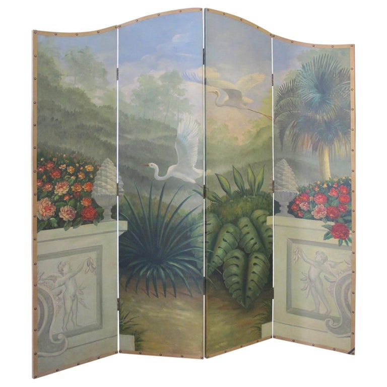 Glamorous Vintage Hand-Painted Folding Screen For Sale at 1stDibs ...