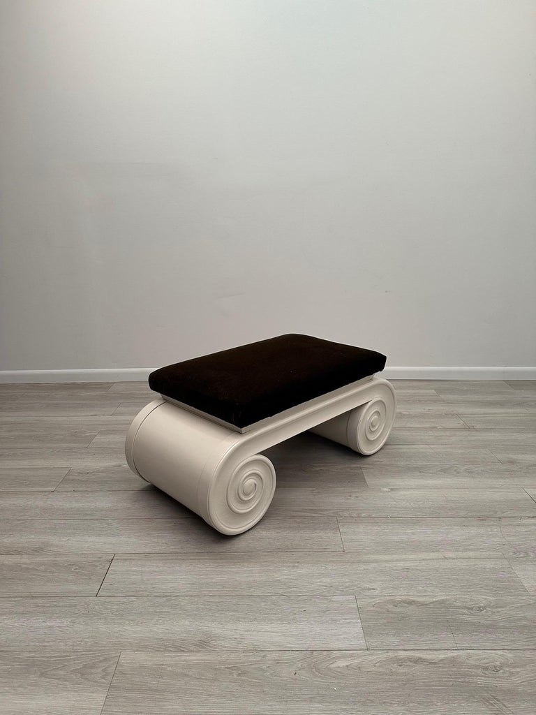 Glamorous Waterfall Style Cream Lacquer Ottoman with Brown Mohair ...