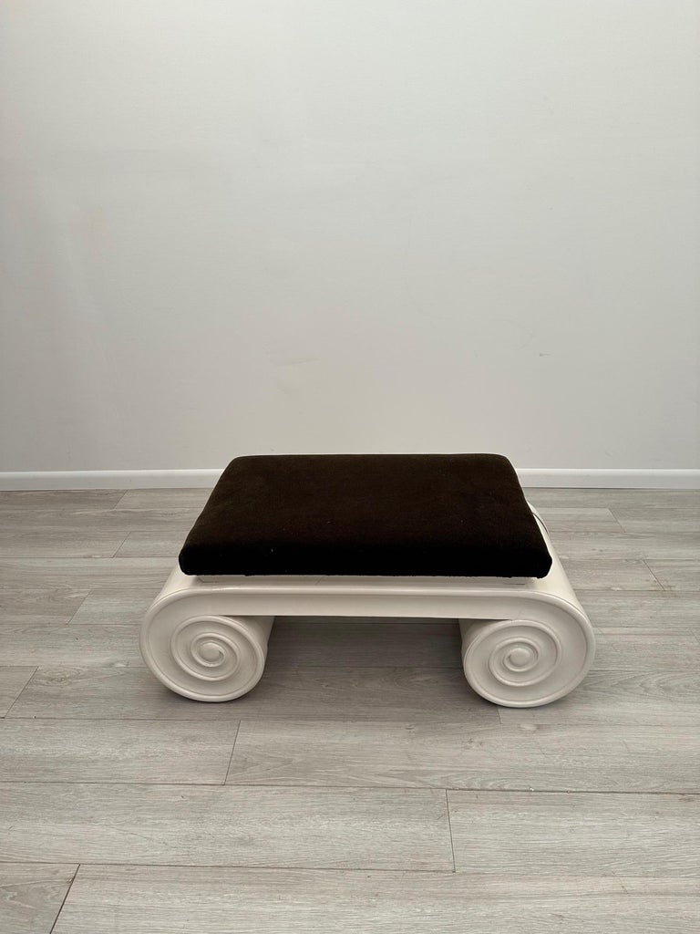 Glamorous Waterfall Style Cream Lacquer Ottoman with Brown Mohair ...