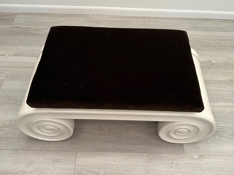 Glamorous Waterfall Style Cream Lacquer Ottoman with Brown Mohair ...