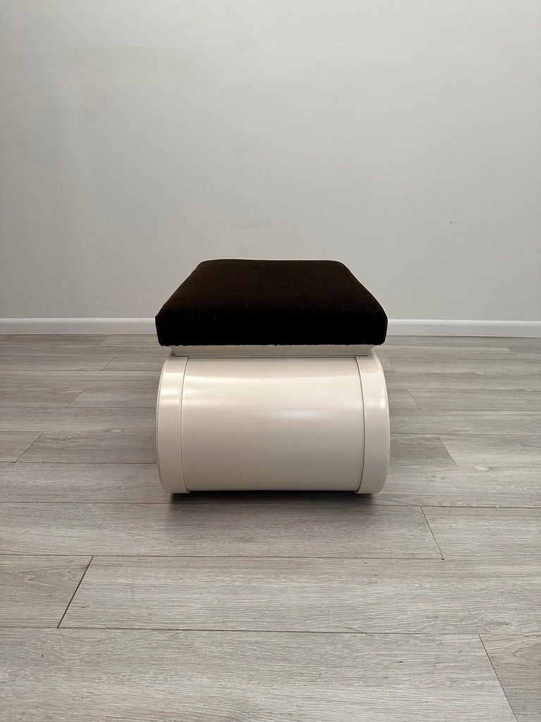 Glamorous Waterfall Style Cream Lacquer Ottoman with Brown Mohair ...