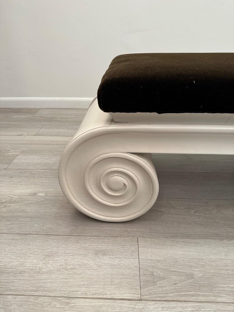 Glamorous Waterfall Style Cream Lacquer Ottoman with Brown Mohair ...