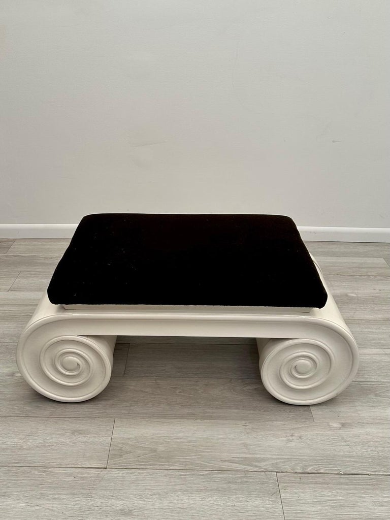 Glamorous Waterfall Style Cream Lacquer Ottoman with Brown Mohair ...