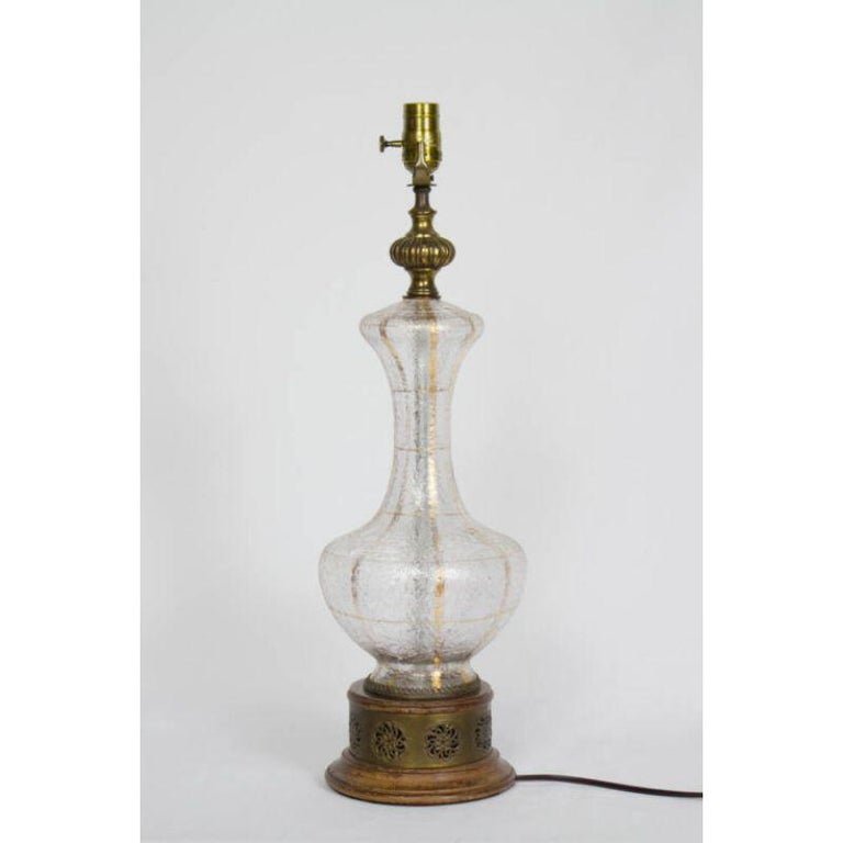 Glass 70’s Table Lamp with Gold Accents and Wooden Base For Sale at ...