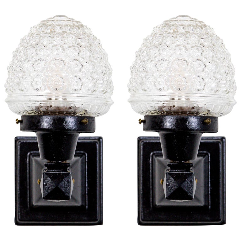 Glass Acorn Iron Mounted Sconces, Pair at 1stDibs