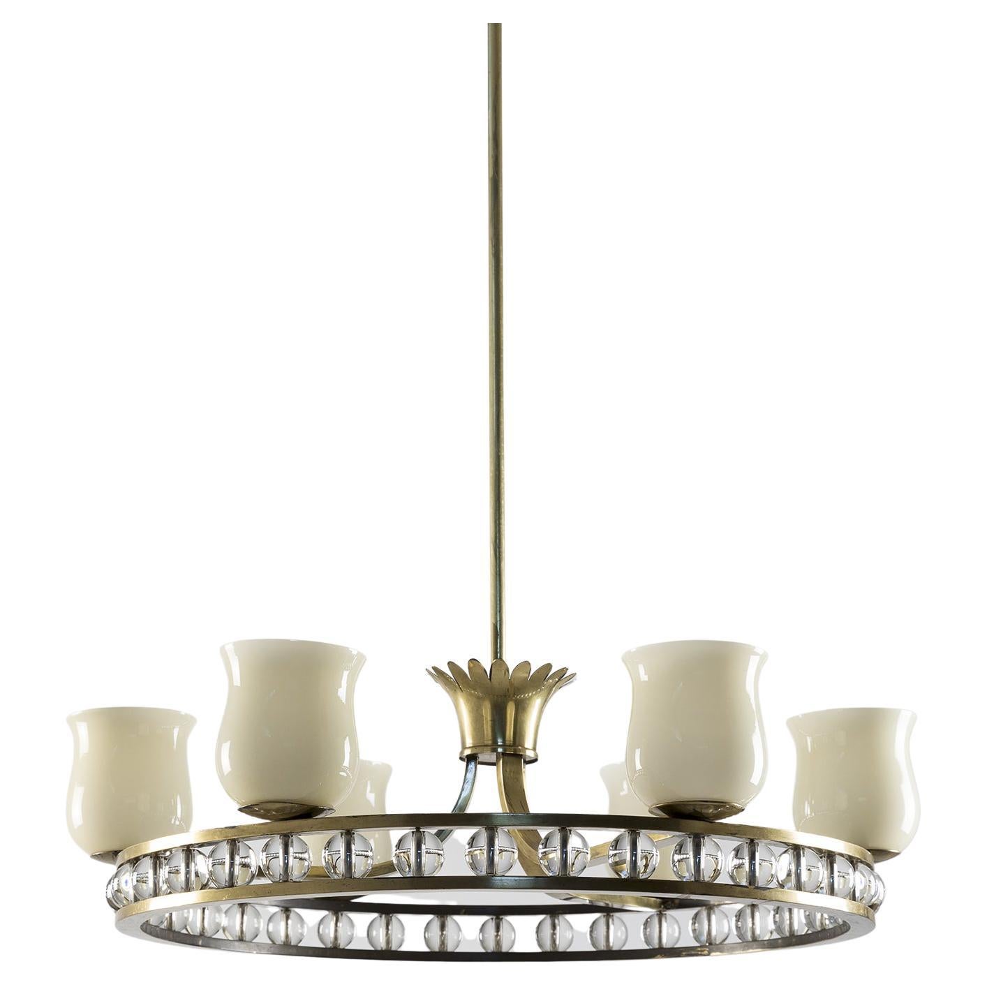 Rectangular Brass and Glass Chandelier at 1stDibs