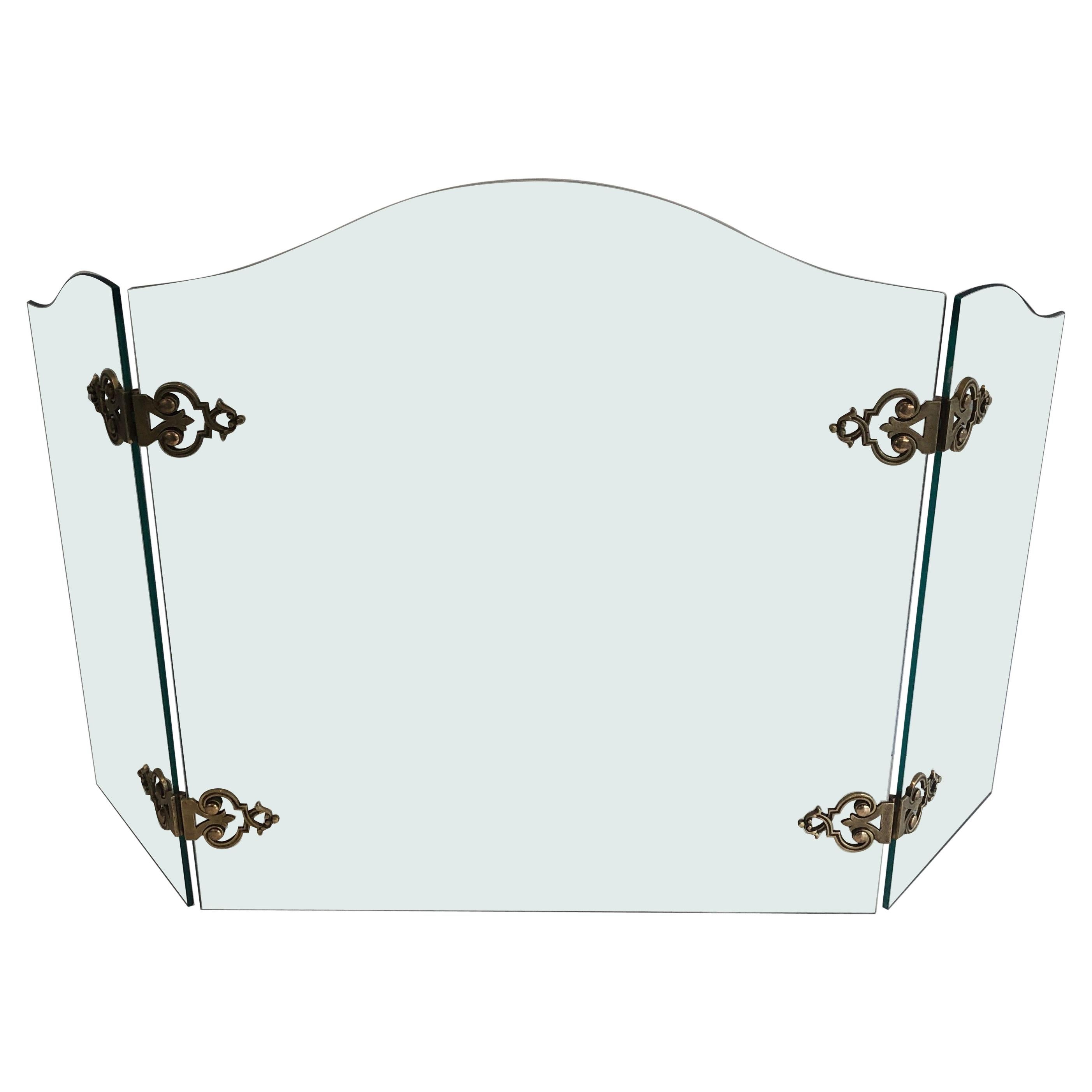 Smoked Glass and Polished Steel Fire Screen, France, circa 1940 at 1stDibs