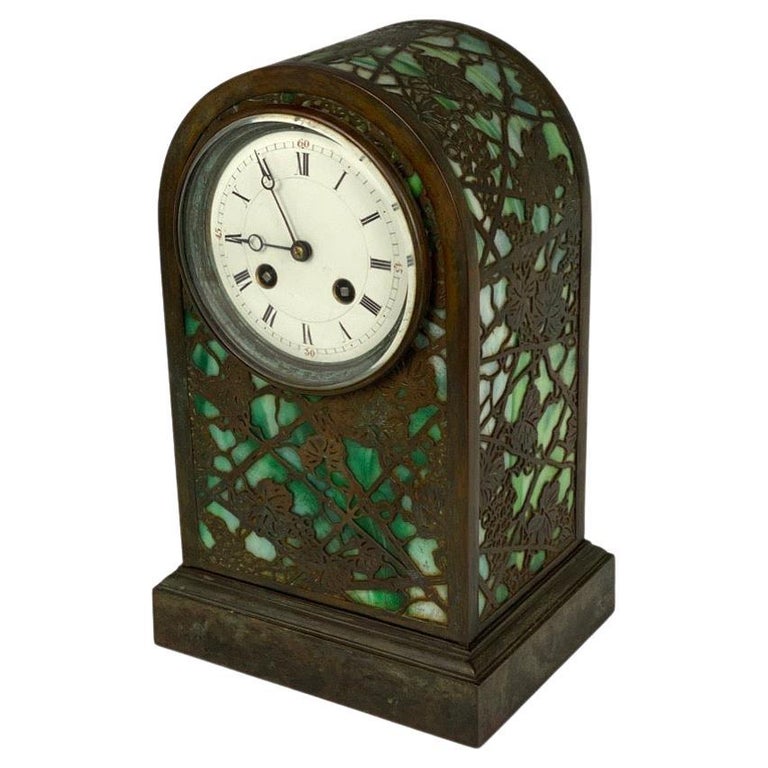 Glass and Bronze Table Clock by Tiffany Studios at 1stDibs