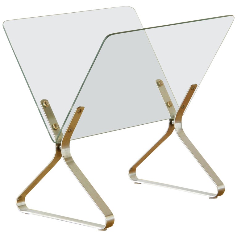 Glass and Chrome Magazine Rack circa 1970s Minimalist Design at 1stDibs