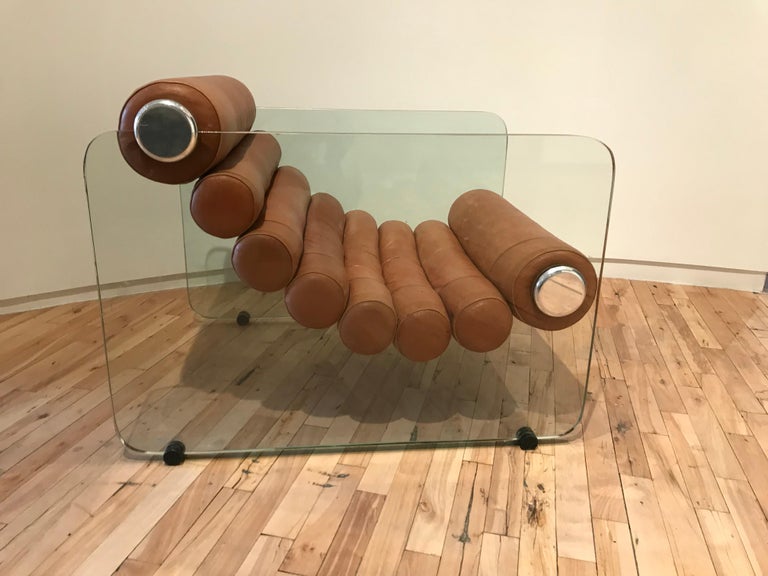 Glass and Leather "Hyaline" Lounge Chair by Fabio Lenci at 1stDibs