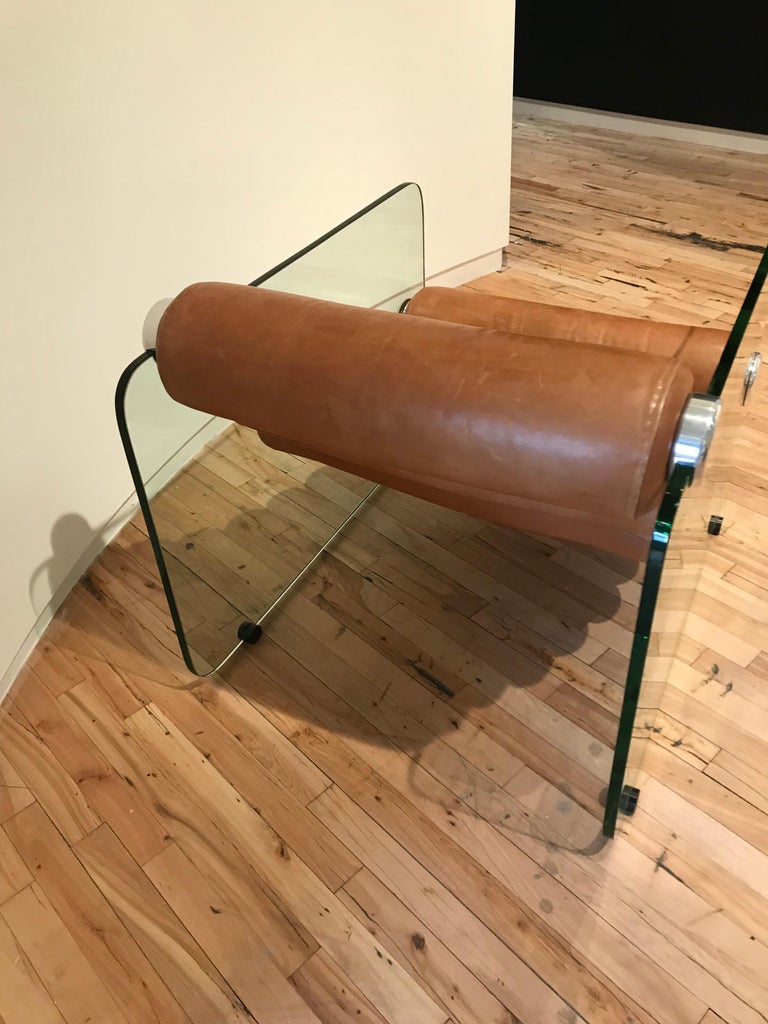 Glass and Leather "Hyaline" Lounge Chair by Fabio Lenci at 1stDibs