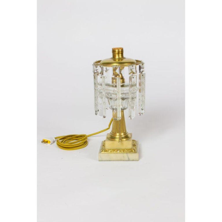 Glass and Marble Astral Lamp with Colonial Crystals For Sale at 1stDibs