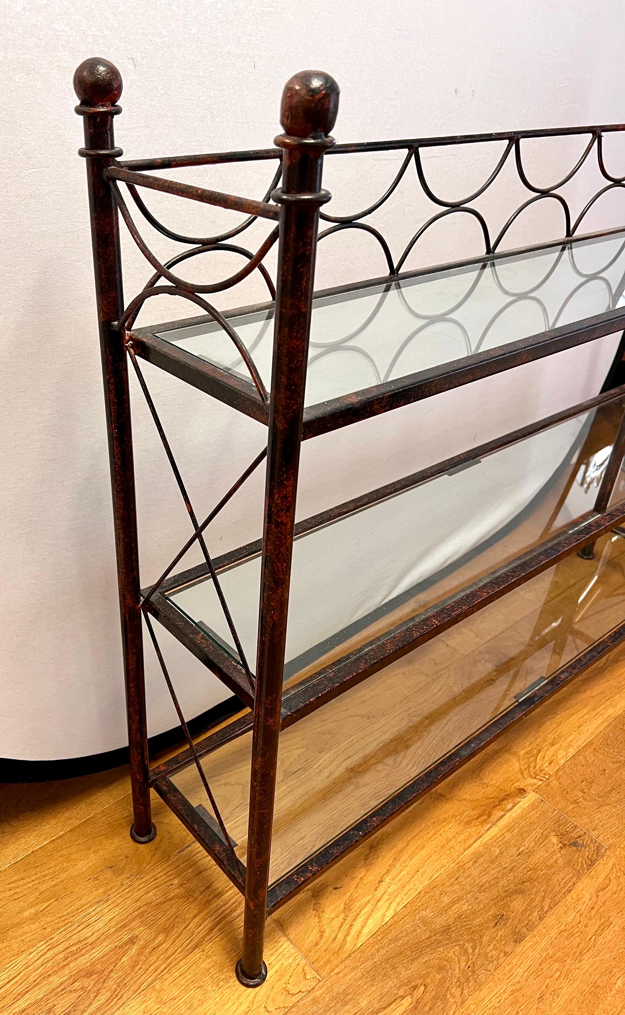 Glass and Metal Three Tiered Etagere Etegere Shelves Library Console ...