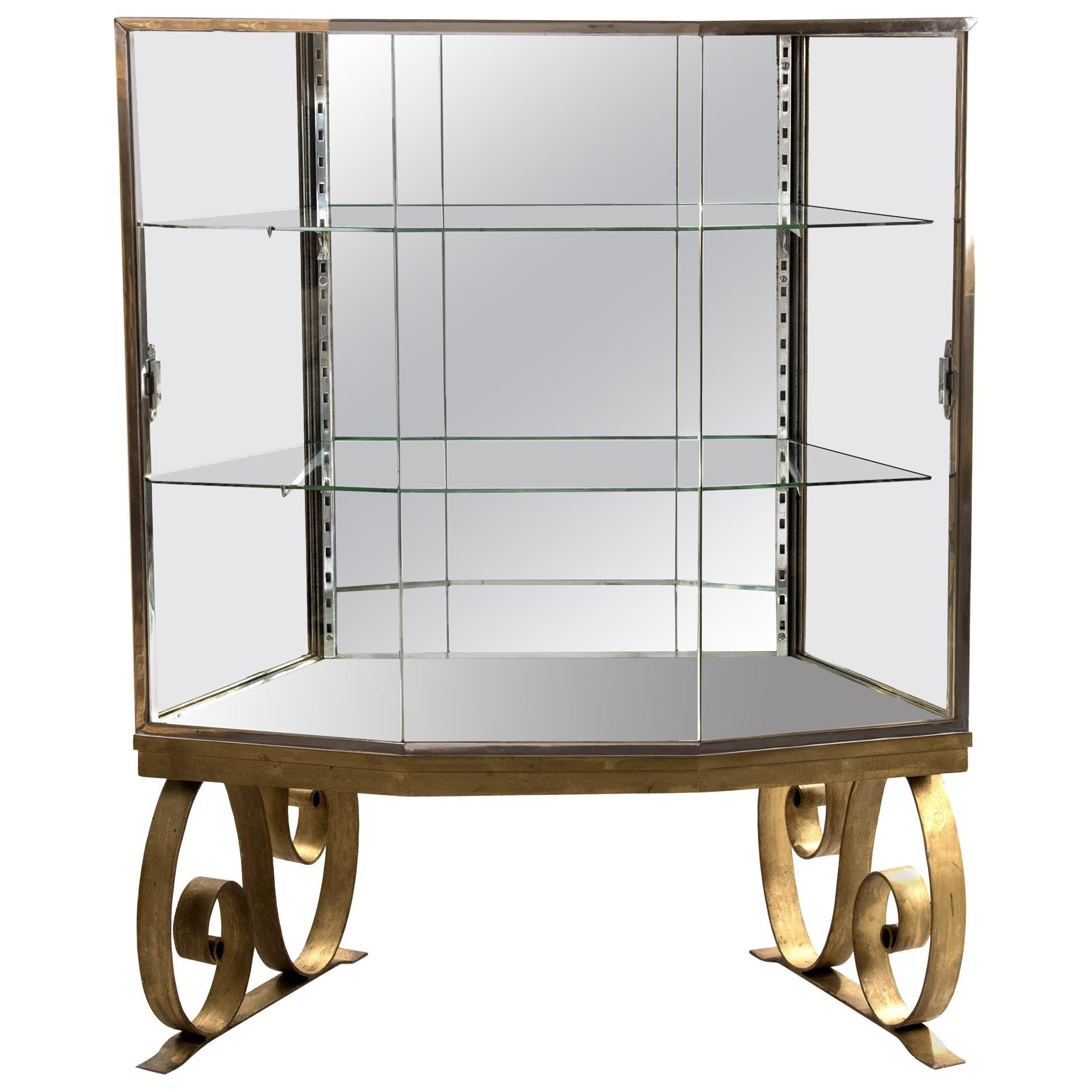 Glass and Mirrored Art Deco Panel Display Case on Gilt-painted Base at ...