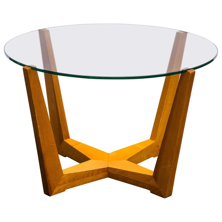 Glass and Oak Coffee Table For Sale at 1stDibs