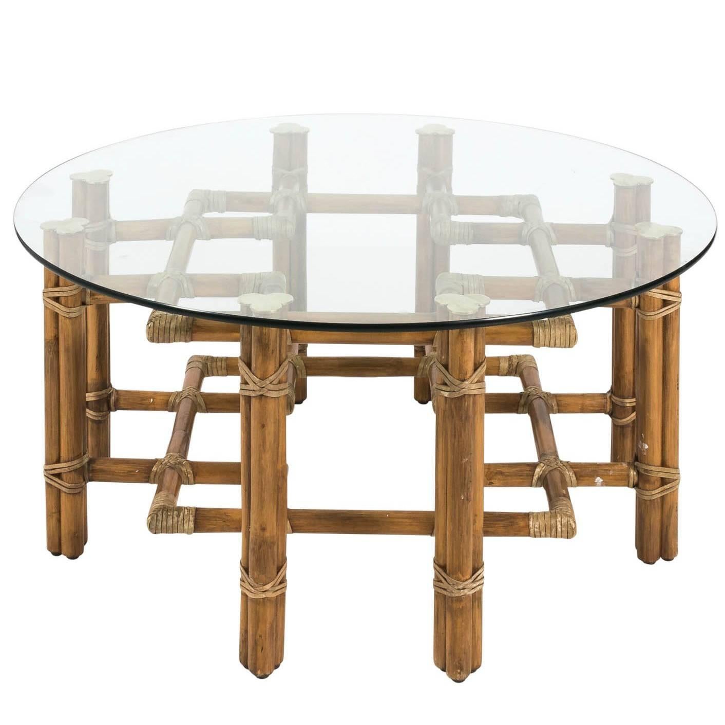 Glass and Round Bamboo Table by McGuire at 1stDibs
