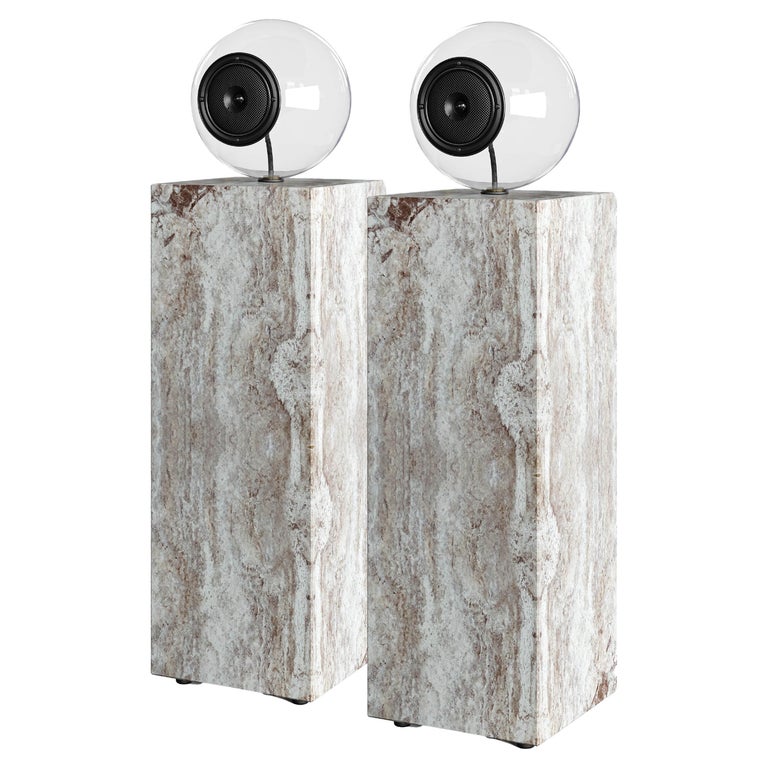 Glass Ball Full-Range Stereo Speaker Set W. Travertine Base ...