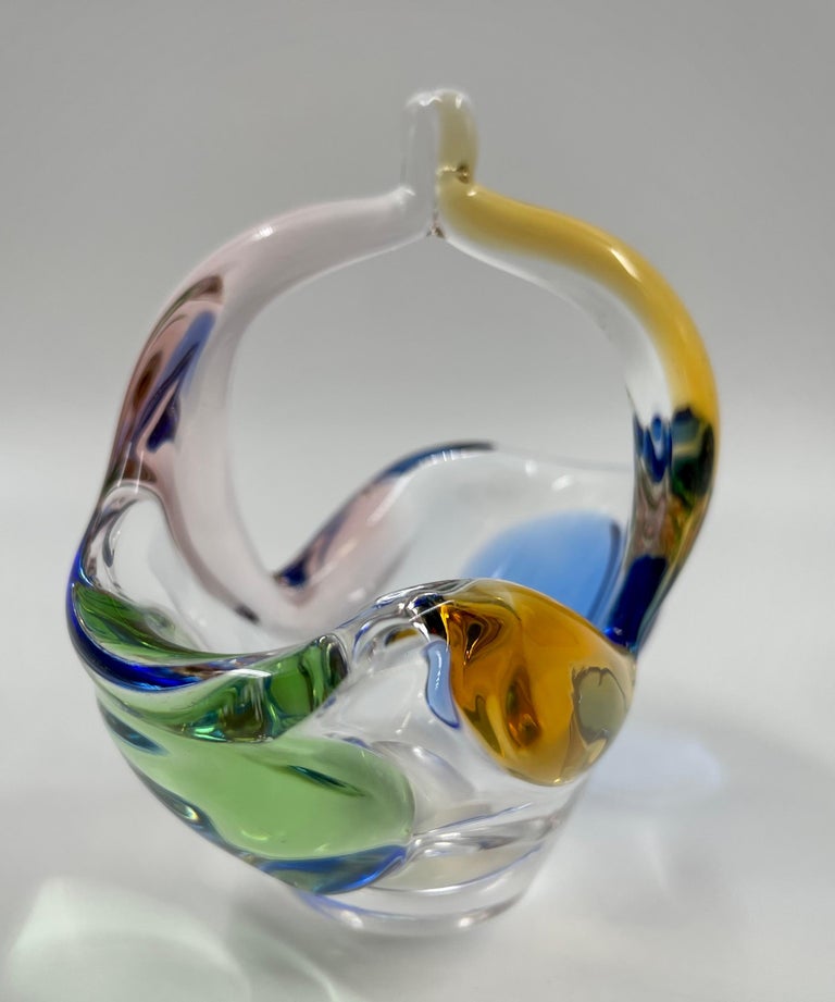 Glass Basket by F. Zemek, 1950's For Sale at 1stDibs