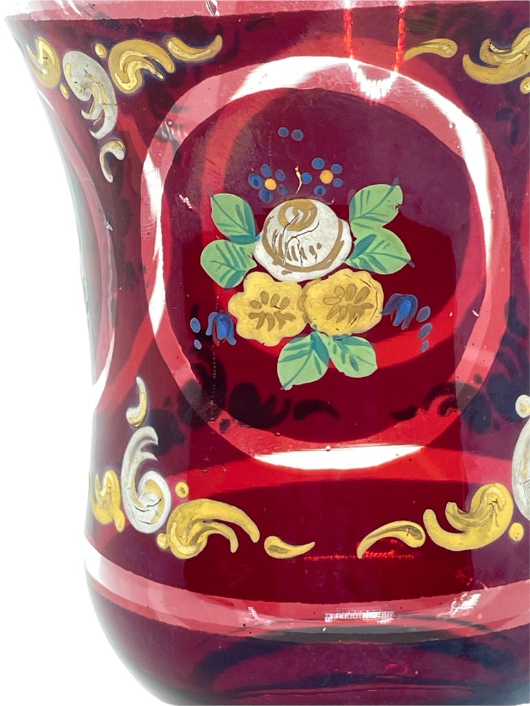 Glass Beaker, Ruby Red Colored with Enamel Paint, Bohemia, Mid 19th ...