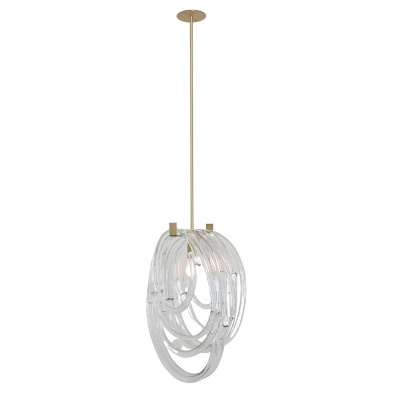 Glass Brass Lasso 1.0 Light Pendant For Sale at 1stDibs