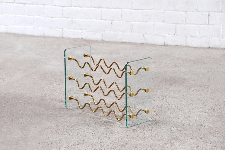Glass and Brass Wine Rack by David Lange, France 1970's For Sale at 1stDibs