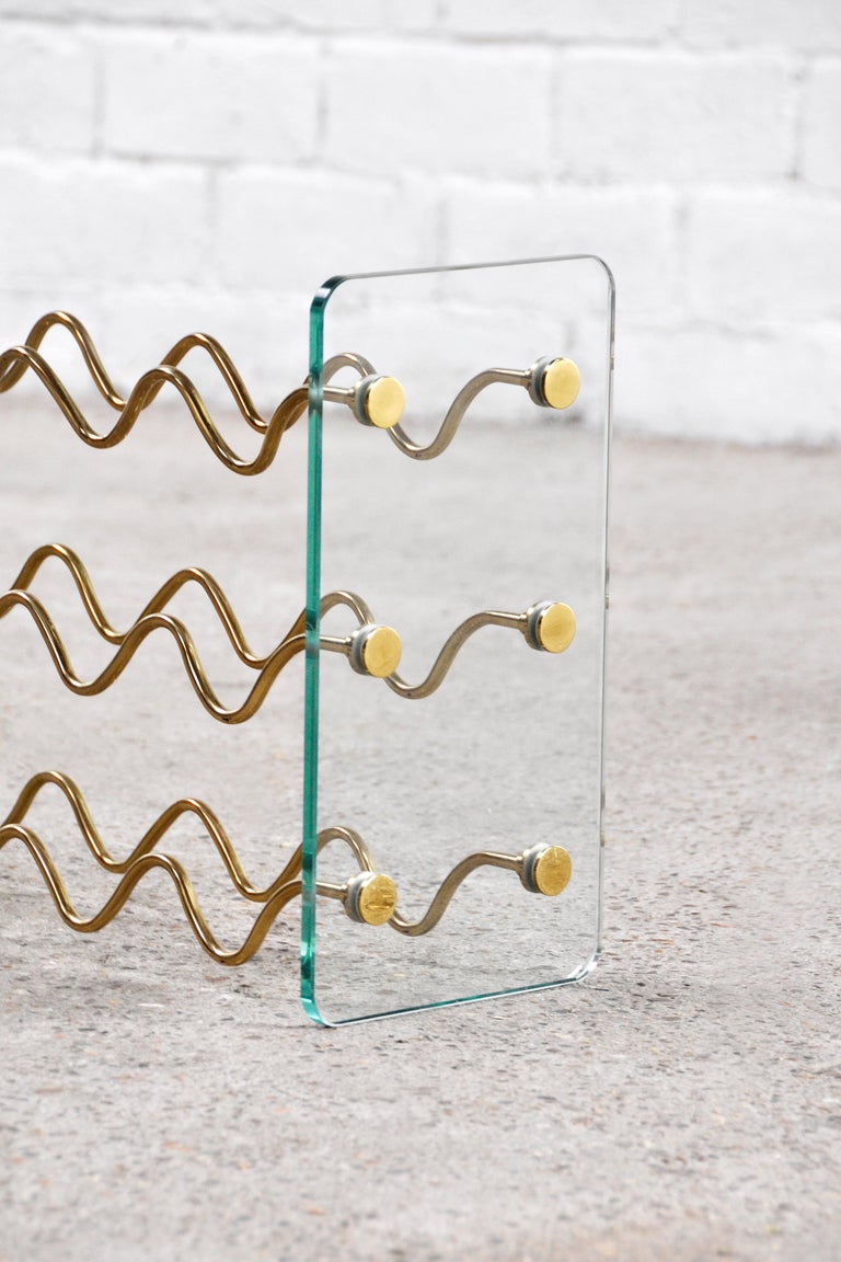 Glass and Brass Wine Rack by David Lange, France 1970's For Sale at 1stDibs