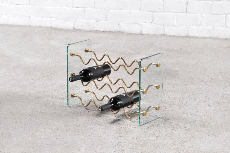Glass and Brass Wine Rack by David Lange, France 1970's For Sale at 1stDibs