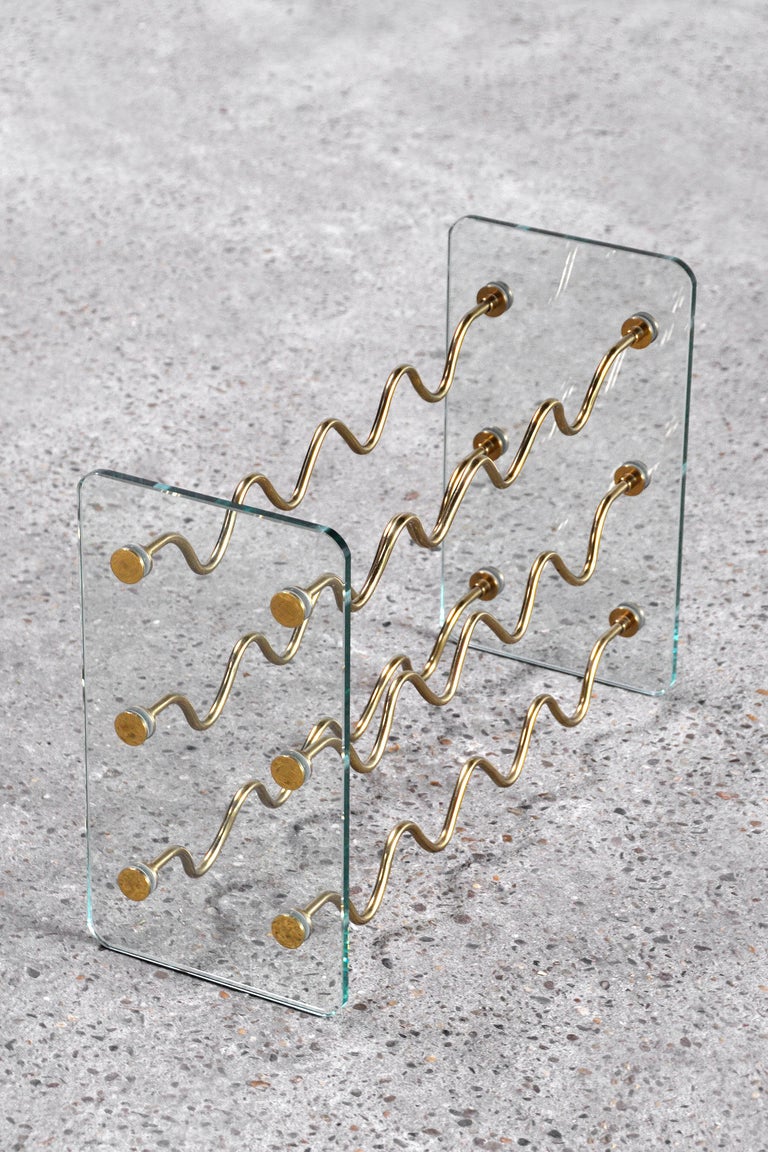 Glass and Brass Wine Rack by David Lange, France 1970's For Sale at 1stDibs